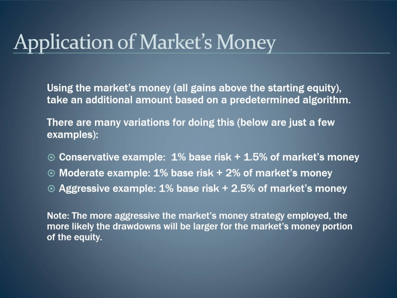Application of Market's Money | Van Tharp Institute