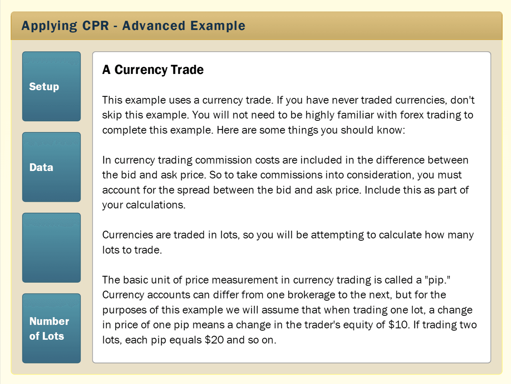 Applying CPR (A Currency Trade) - Van Tharp Institute